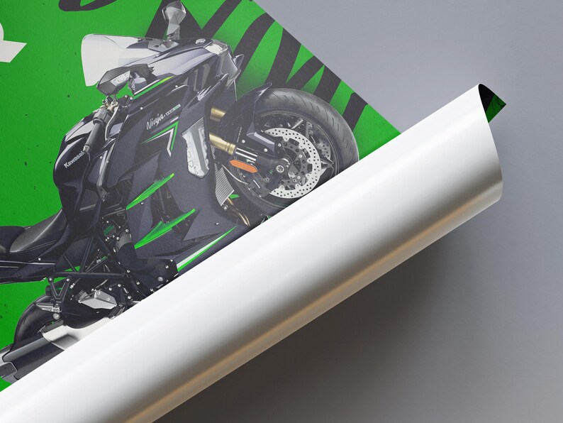 Kawasaki Ninja H2R Poster | Green H2R Superbike Wall Art | Supercharged ...