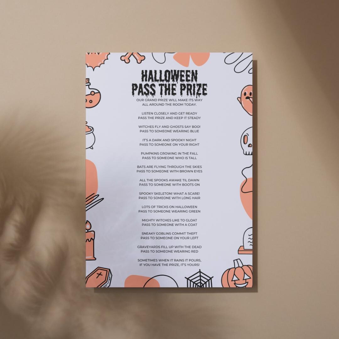 Halloween Pass the Prize Game, Printable Party Activity (digital ...