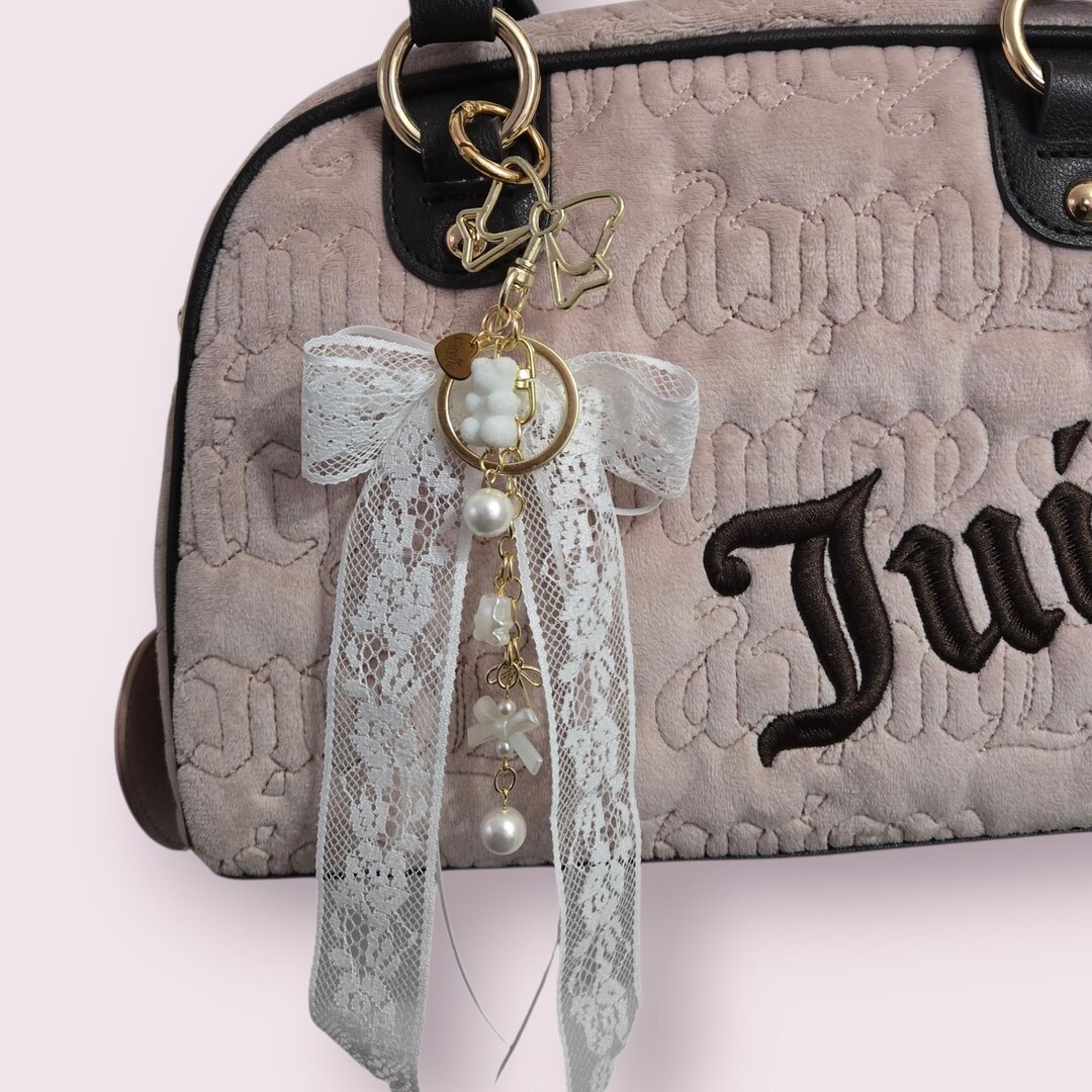 Coquette Keychain: Handmade White Lace Bow, Pearl Bag Charm - Etsy