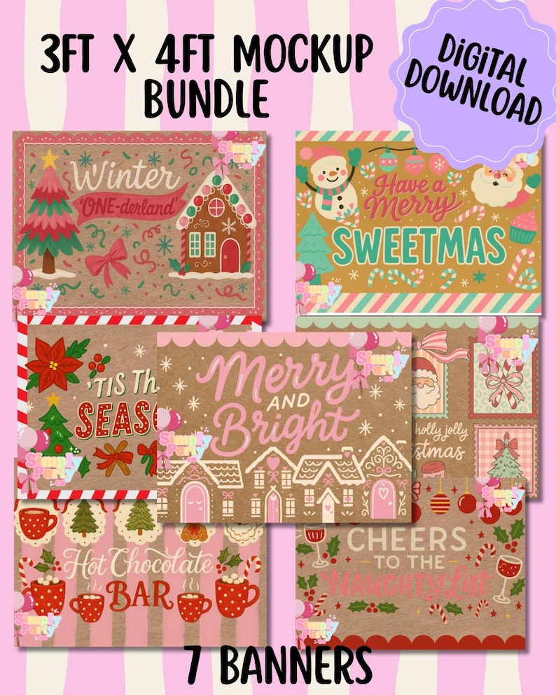 Christmas Banner Mockup Bundle | 7 Digital Painted 3x4ft Templates ...