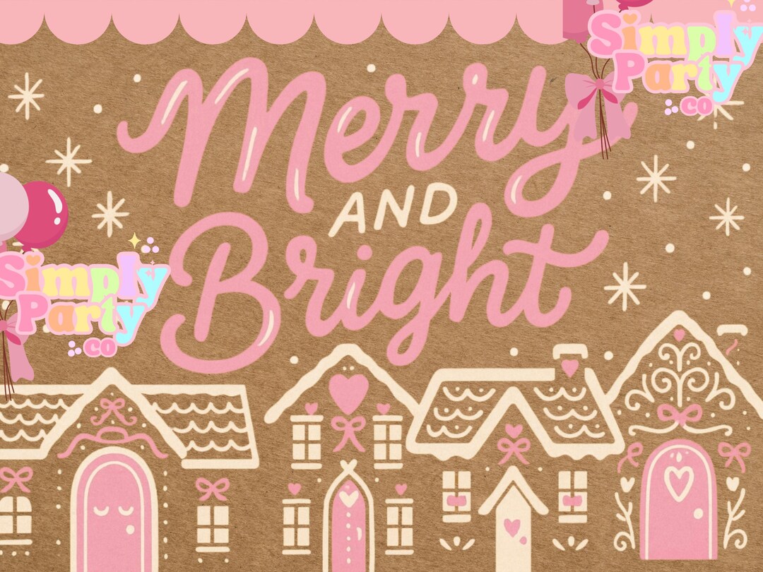 Merry & Bright Gingerbread Christmas Banner Template | Pink Holiday ...