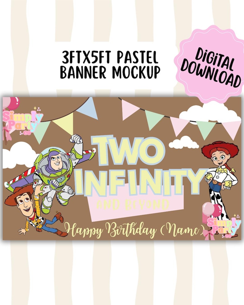 Pastel Two Infinity Birthday Banner Mockup • 3x5ft Digital Painted ...