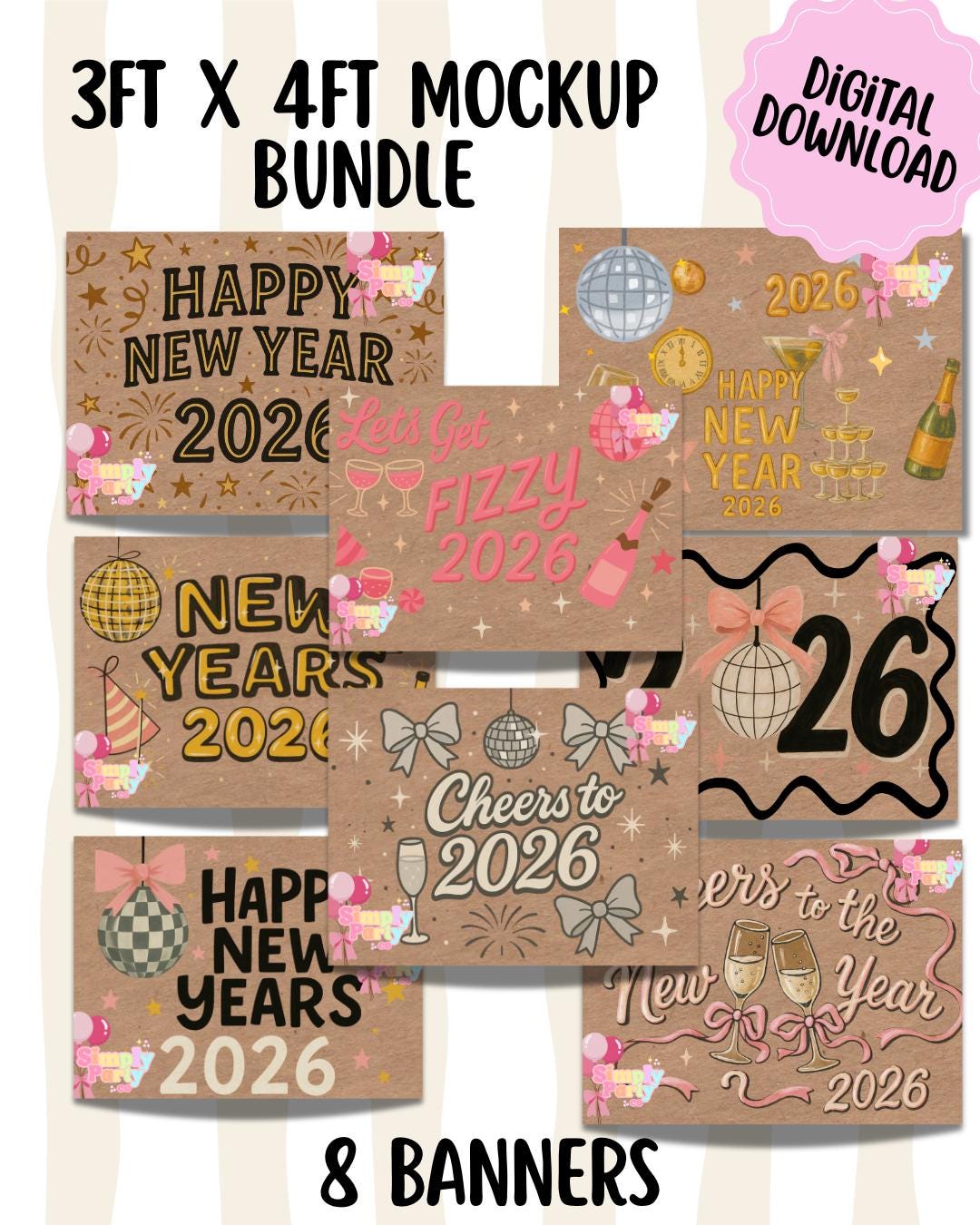 New Year 2026 Banner Mockup Bundle, 3x4 Painted Banner Templates ...