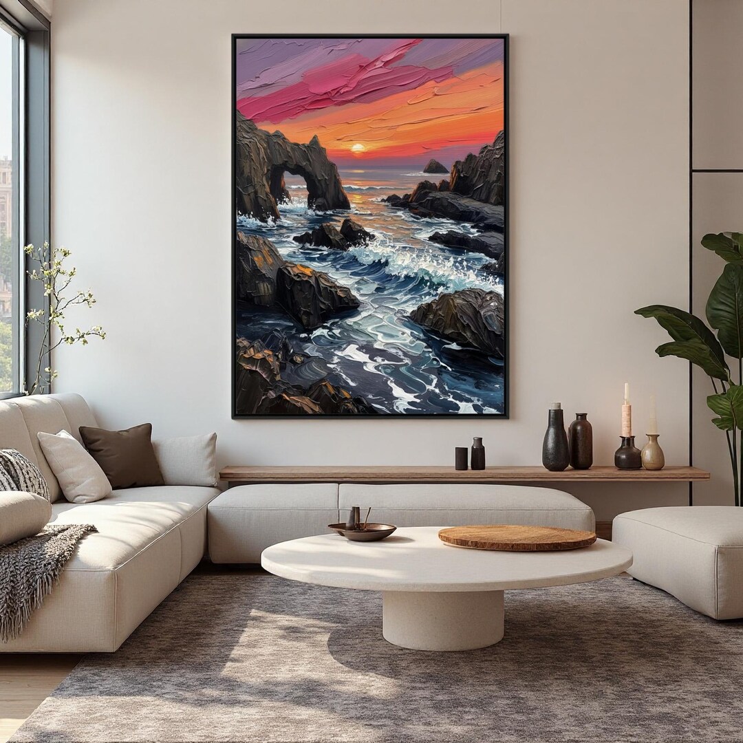 Large Impasto Ocean Oil Painting,colorful Sunset Seascape on Canvas ...