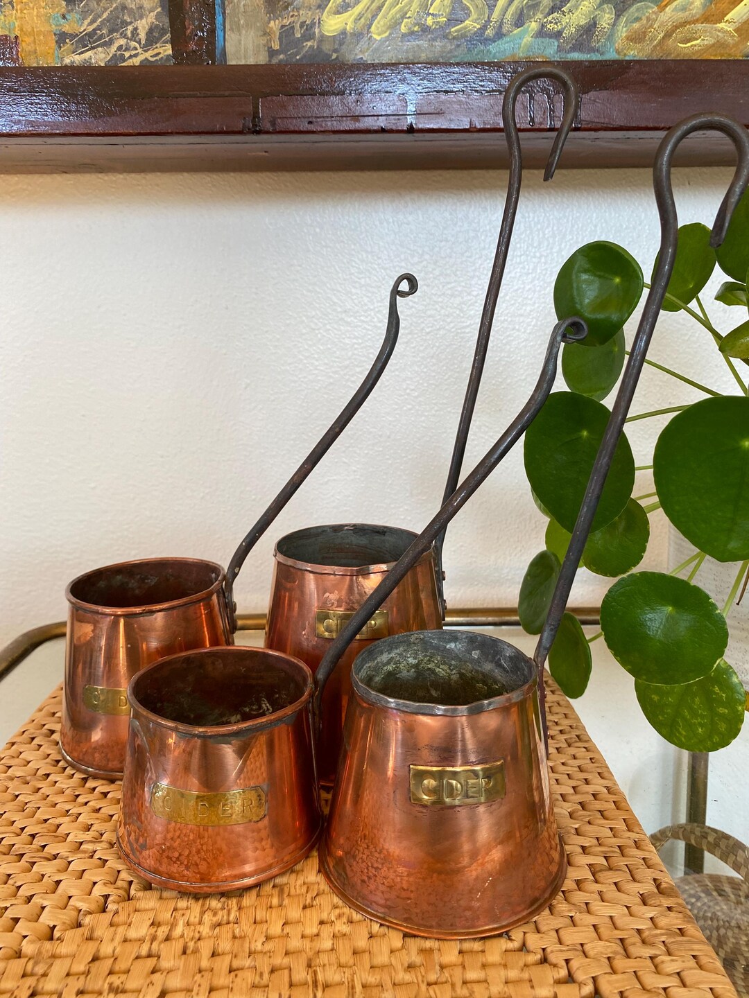 Antique Vintage Set of Four Graduated Copper Cider Dippers With Iron ...