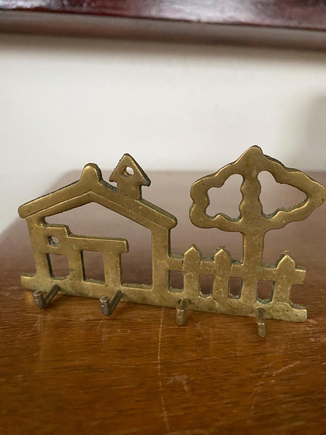 Vintage Solid Brass Key Holder Organizer House Tree Picket Fence ...