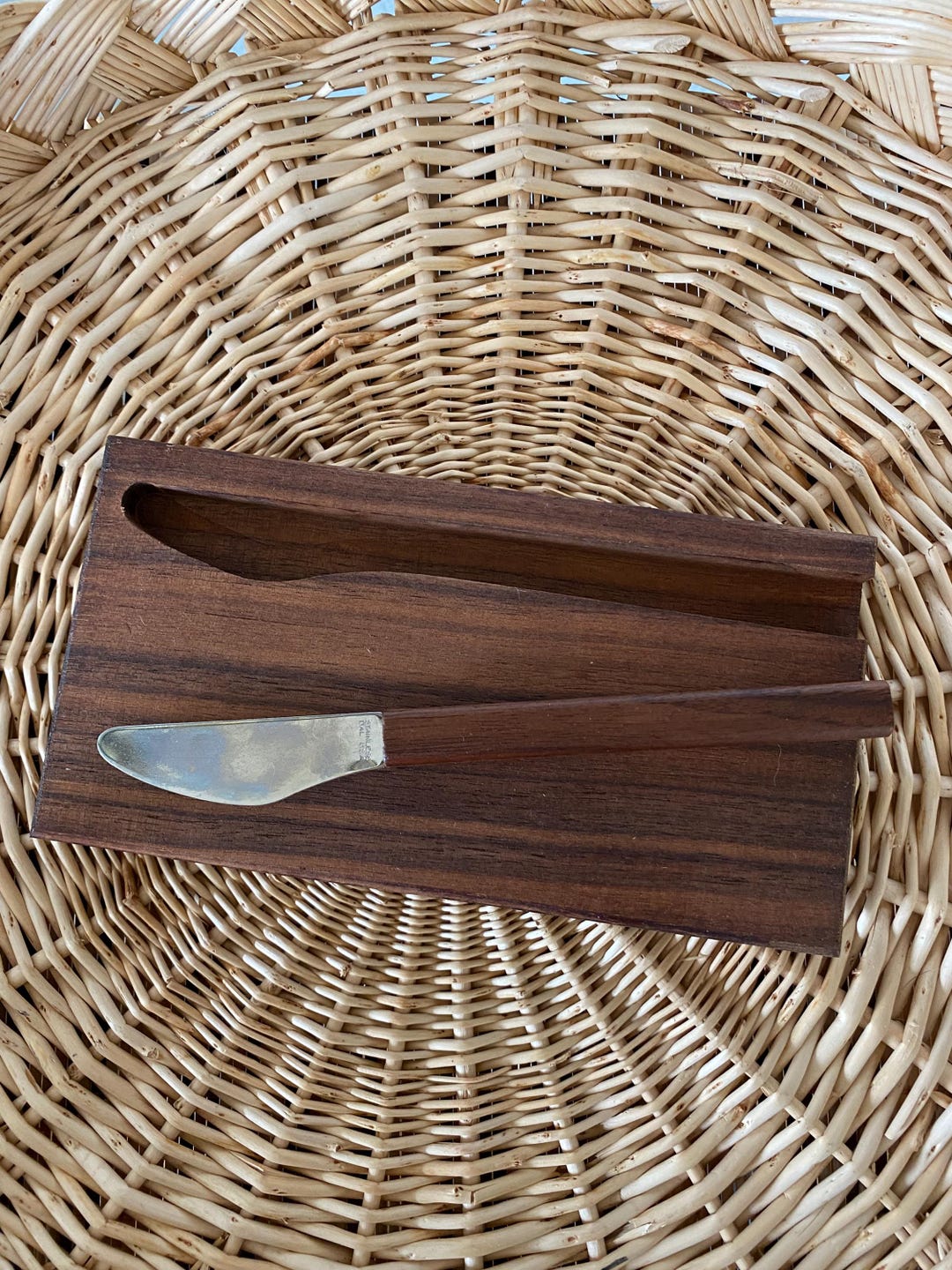 Vintage Solid Walnut Board and Spreader Knife Stainless Steel ...