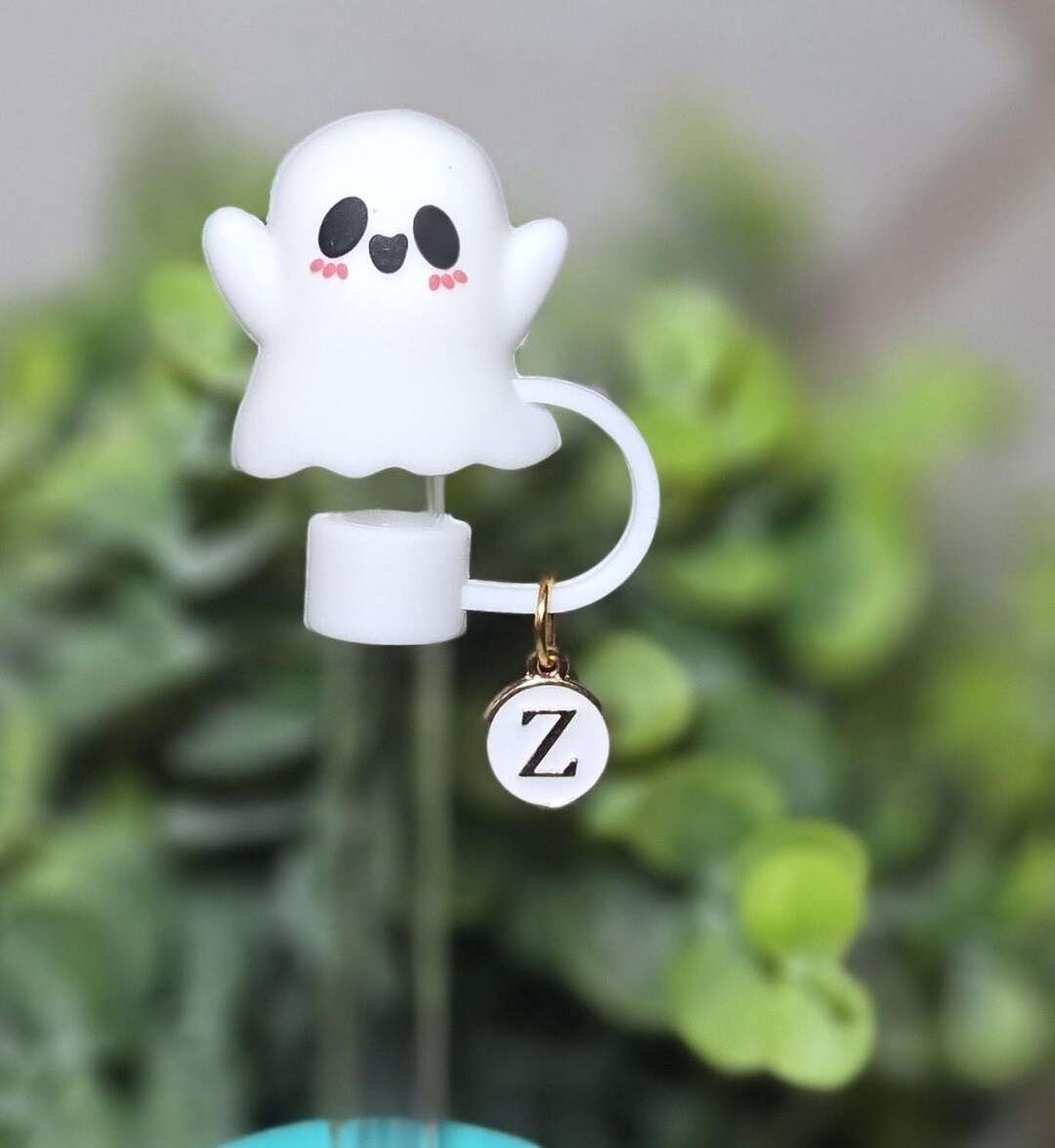 Halloween Ghost Straw Topper With Initial Charm for Stanleys, Tumblers ...