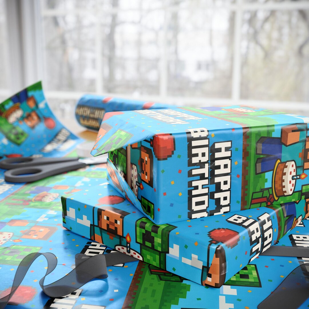Minecraft Happy Birthday Wrapping Paper | Birthday Gift Wrap, Block ...