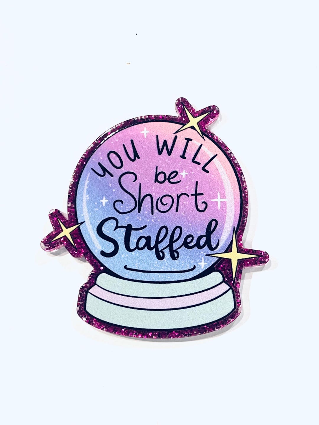 Short Staffed Crystal Ball - Acrylic Swappable Badge Topper - Etsy