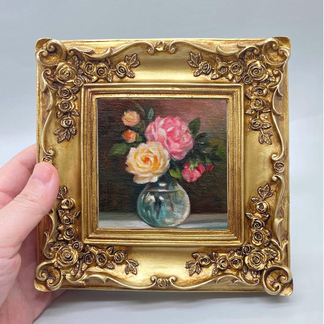 Hand-painted Miniature Oil Paintings | Floral Still Life Art | Framed ...