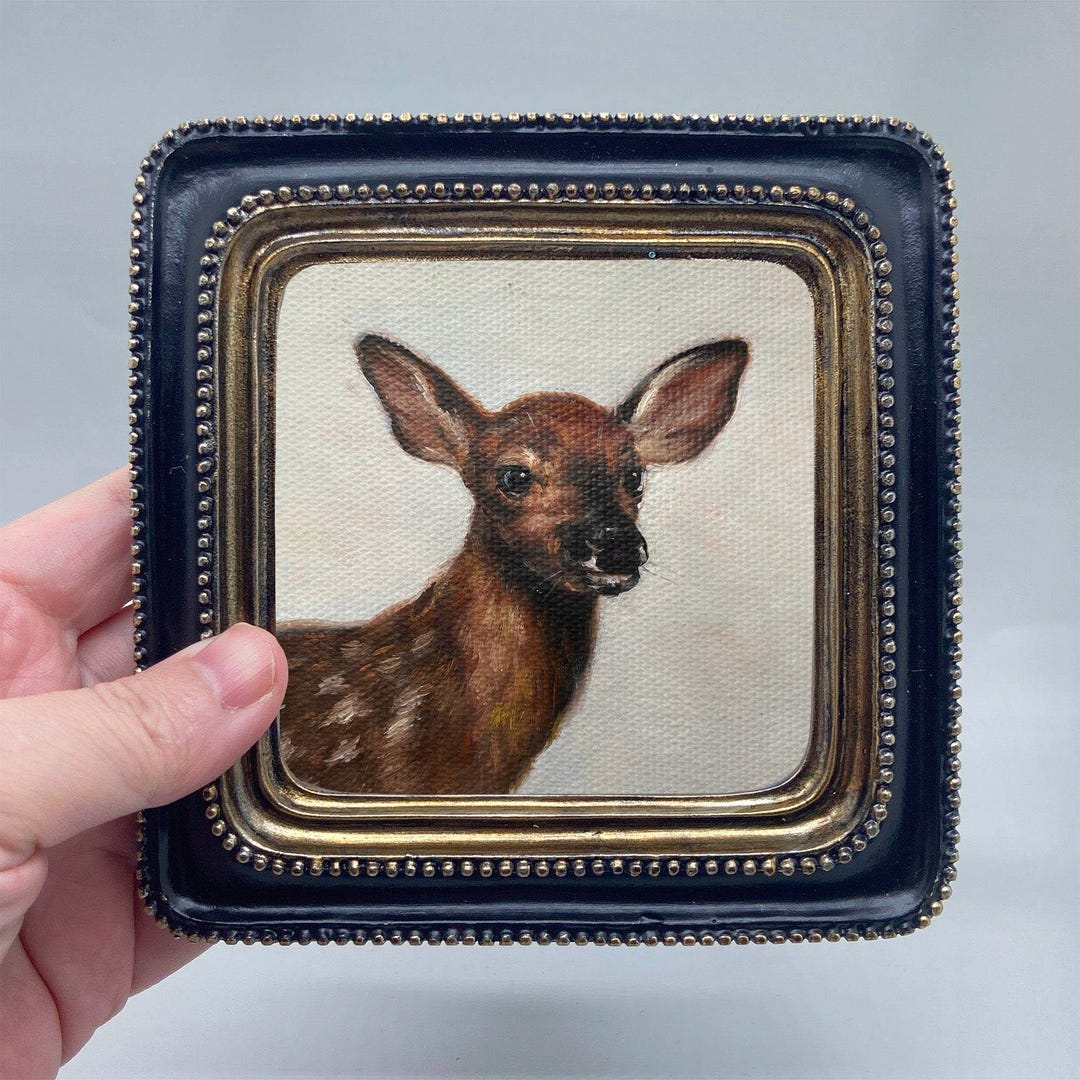 Hand-painted Miniature Animal-themed Oil Paintings (with Frames),deer ...