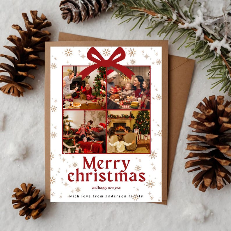 Modern Family Christmas Photo Collage Card: Editable Holiday Template ...