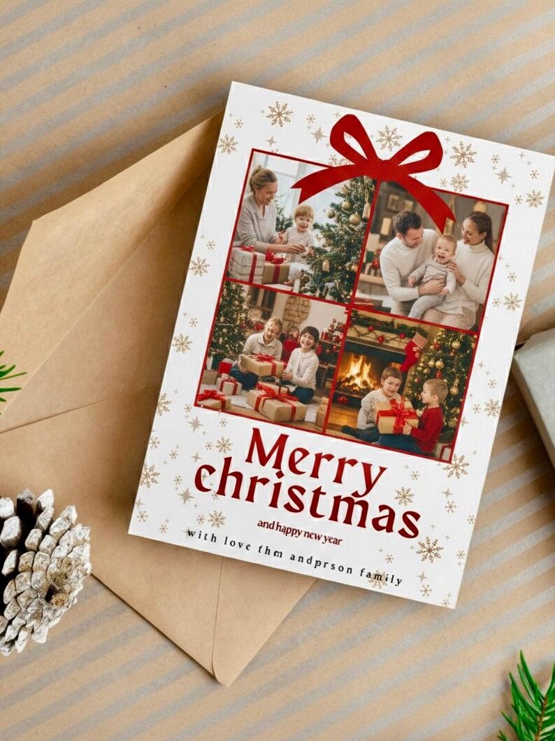Modern Family Christmas Photo Collage Card: Editable Holiday Template ...