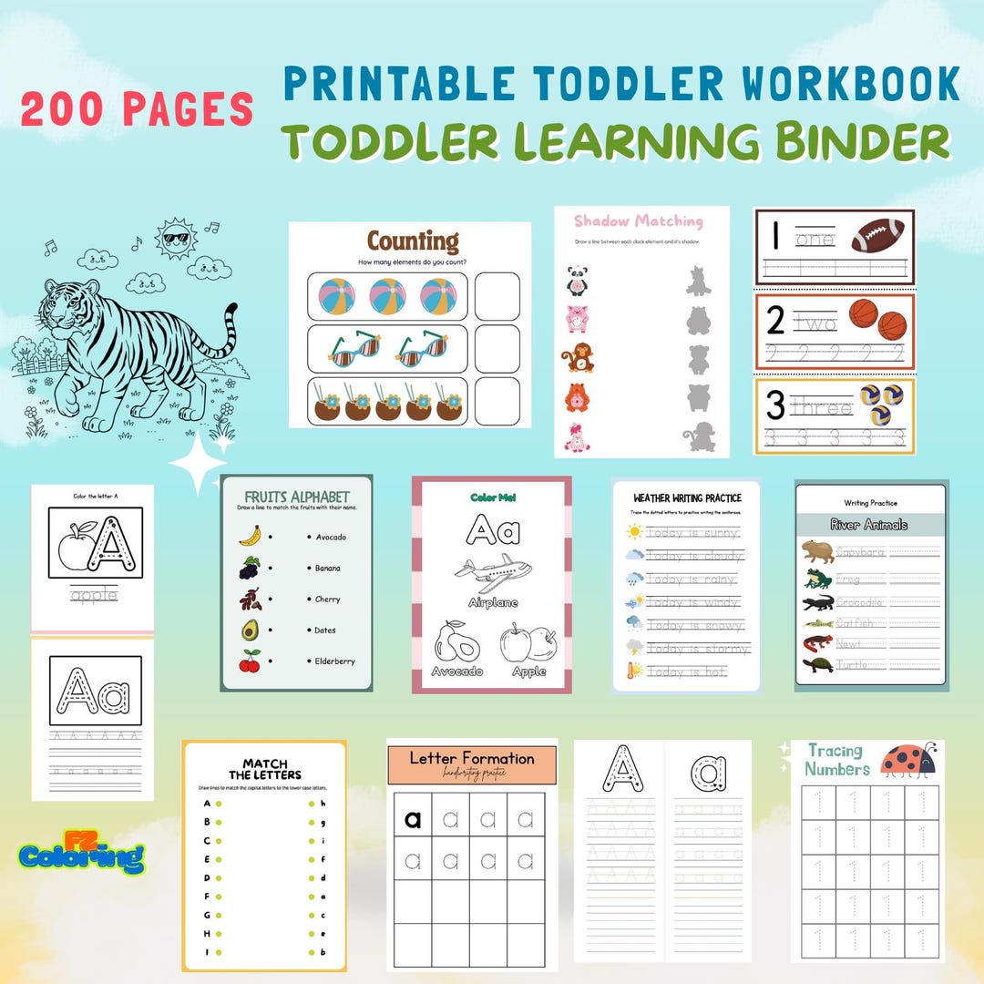 Printable Toddler Workbook: 200 Pages | Toddler Learning Binder ...