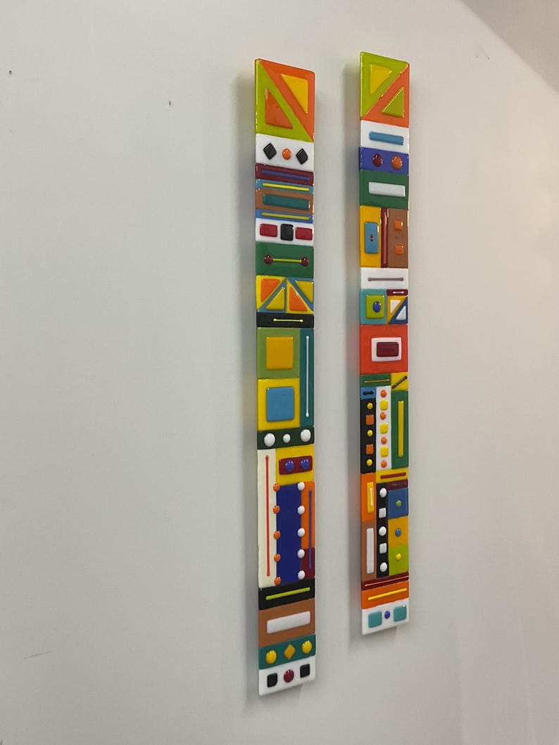Colorful Fused Glass Wall Art – Geometric Panel Set - Etsy