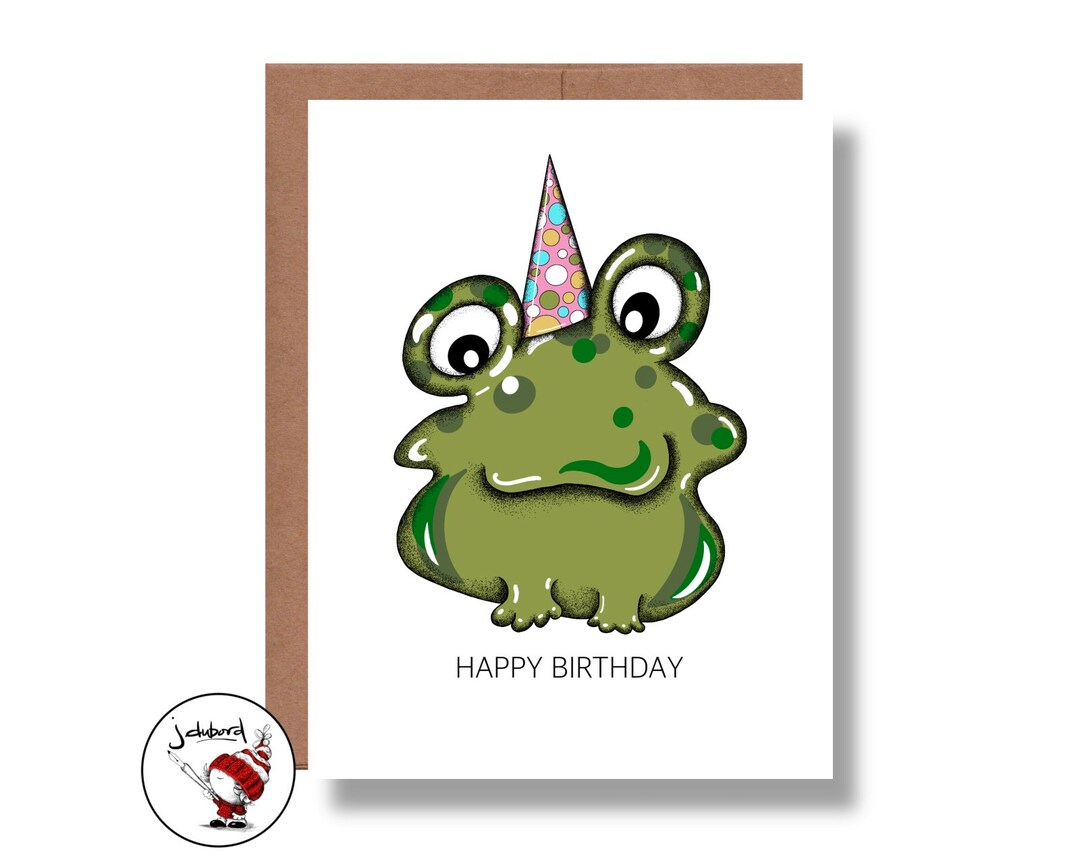 Frog Birthday Card - Handmade Greeting Card - Blank Inside - Envelope ...