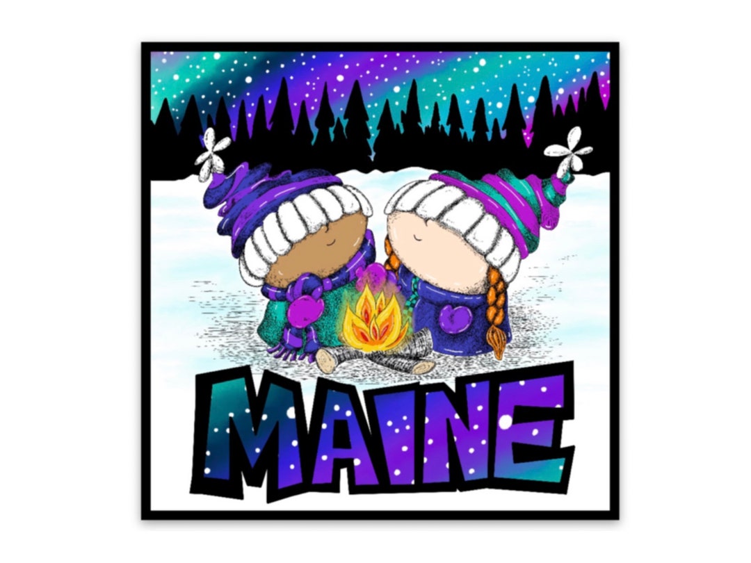 Maine Camping Campfire Sticker Weatherproof Vinyl Sticker Vinyl Decal Water Bottle Etsy