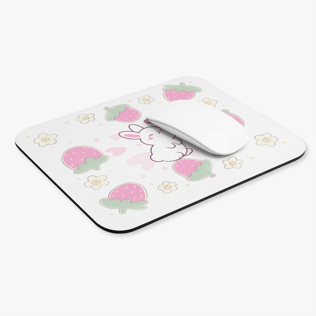 Bunny Strawberry Mouse Pad, Kawaii Floral Desk Decor - Etsy