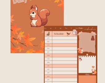 Daily Schedule Planner Fall Animals Simple Digital Printable PDF - Etsy