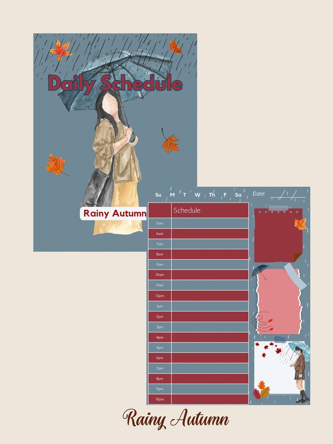 Daily Schedule Planner Rainy Autumn Simple Digital Printable PDF - Etsy