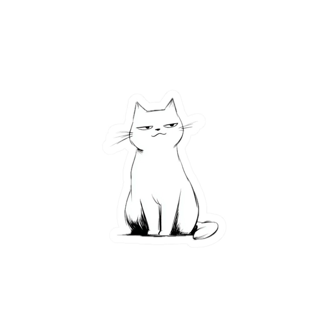 Grumpy Minimal Line Cat Stickers | Kiss-cut Sticker, Laptop Decal - Etsy