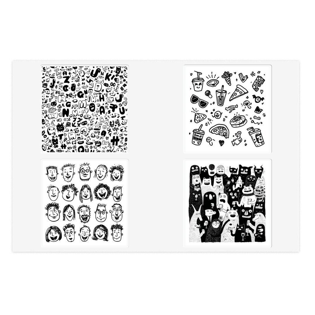 Black Doodle Faces Icons Sticker Sheet | Character Faces, Food ...