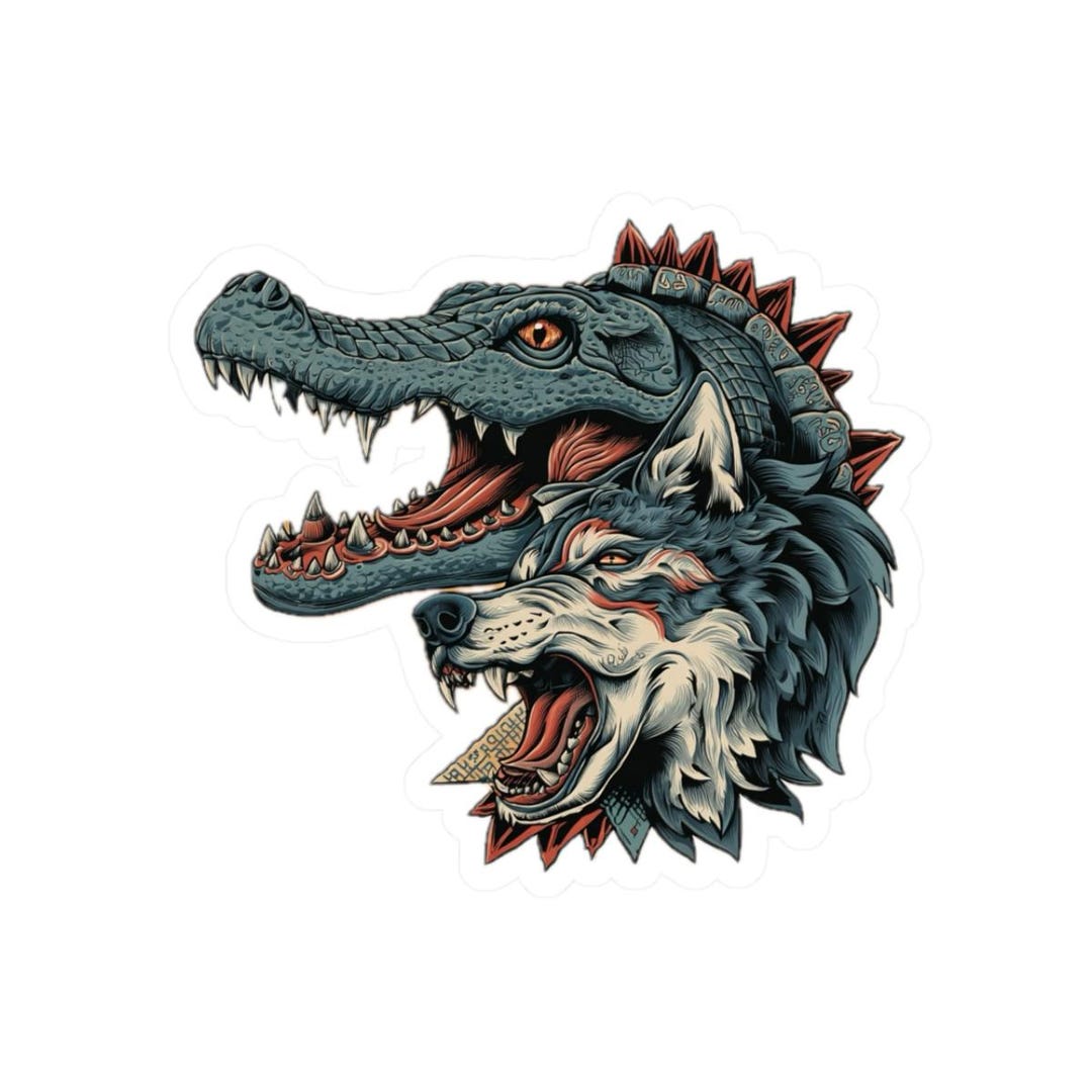 Retro Gift Alligator and Wolf Head Illustration Sticker | Kiss-cut ...