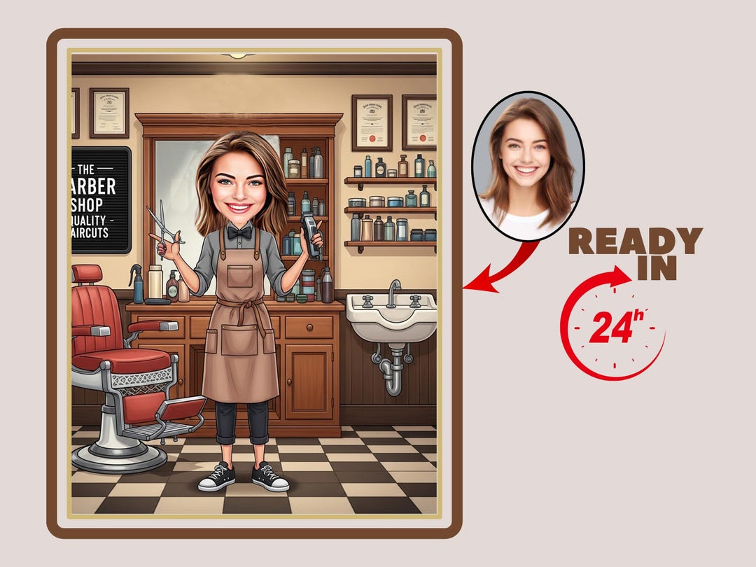 Custom Female Hairdresser Cartoon Portrait | Personalized Hair Stylist ...