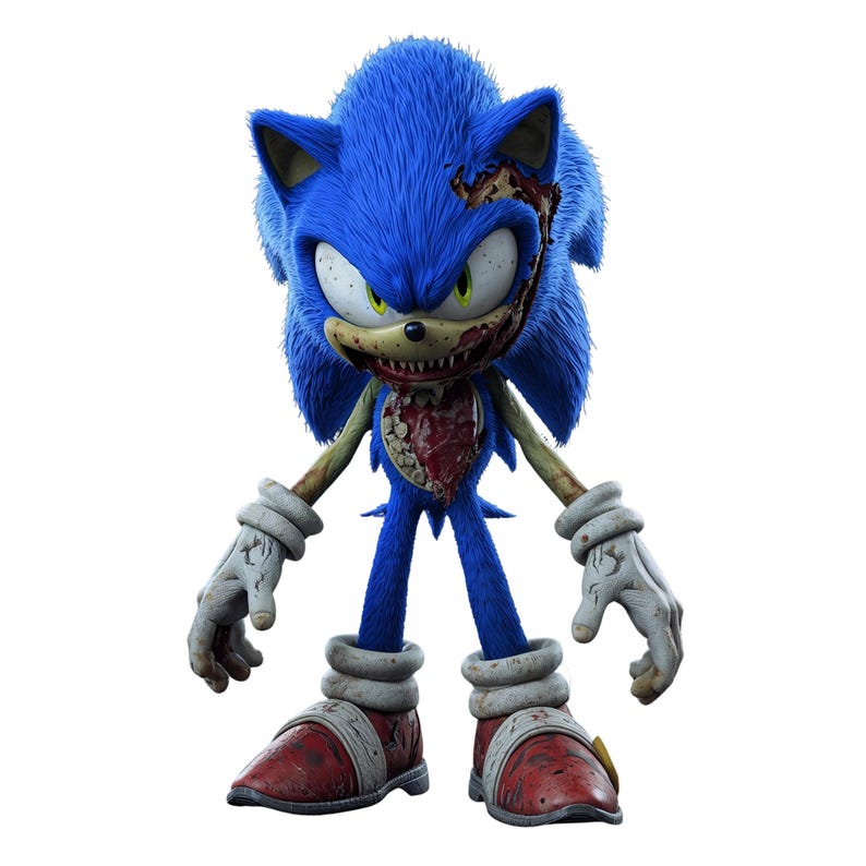 Zombie Sonic Art Print | Scary Halloween Horror Character (digital ...