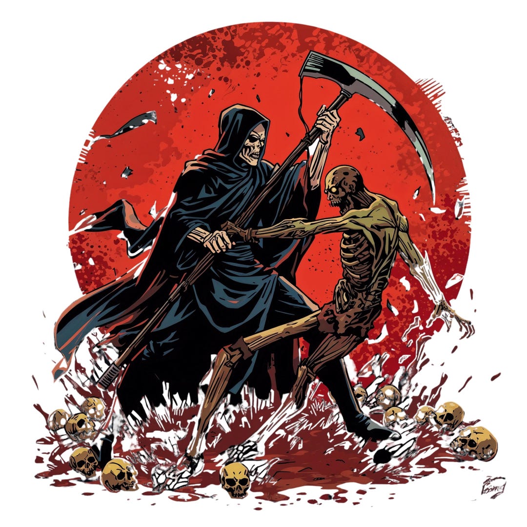 Grim Reaper Vs Skeleton Battle Art | Horror Digital Download PNG & JPG ...