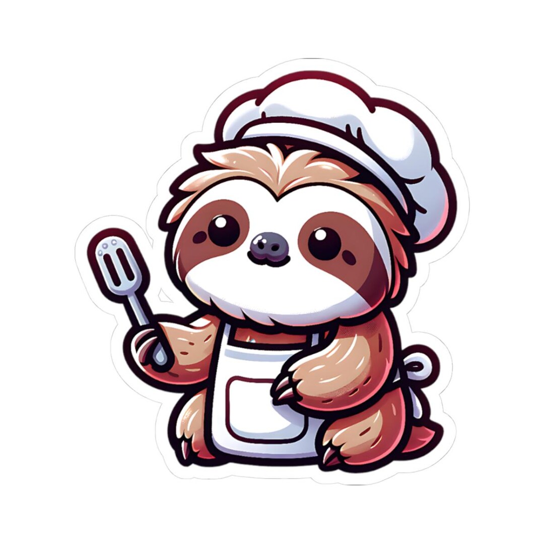 Chef Sloth Sticker | Kiss-cut Vinyl Laptop Decal - Etsy