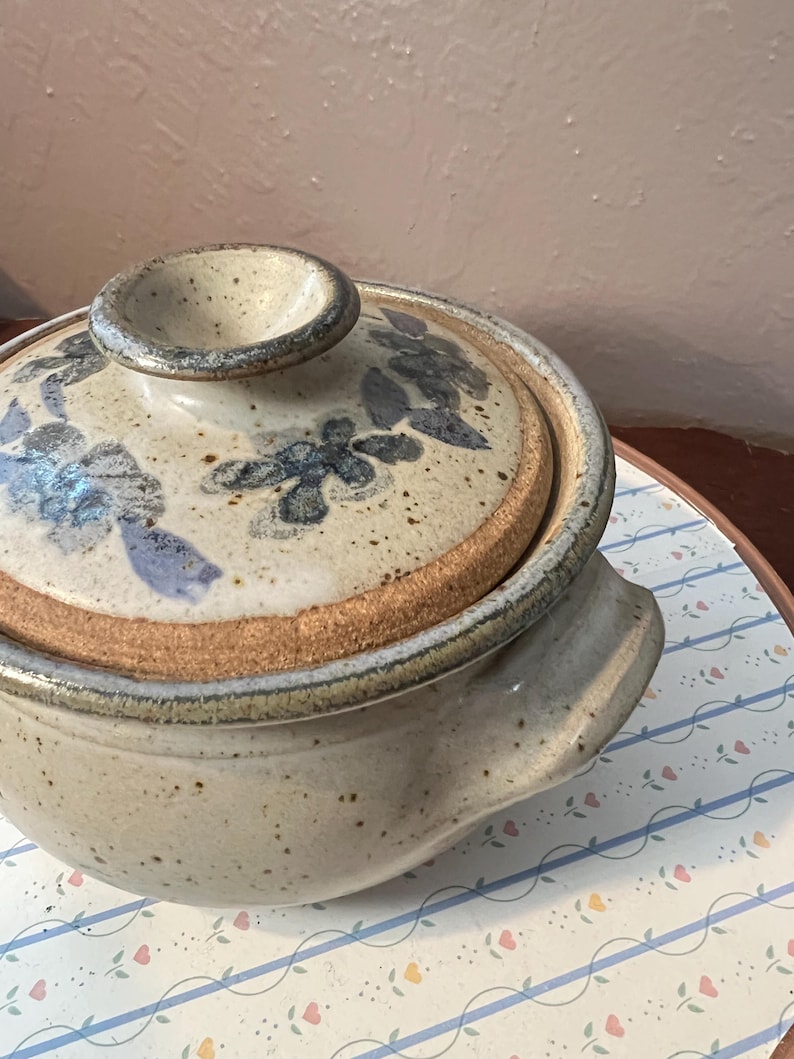 Vintage Artist Signed Studio Pottery Lidded Crock | Hand-painted Blue ...
