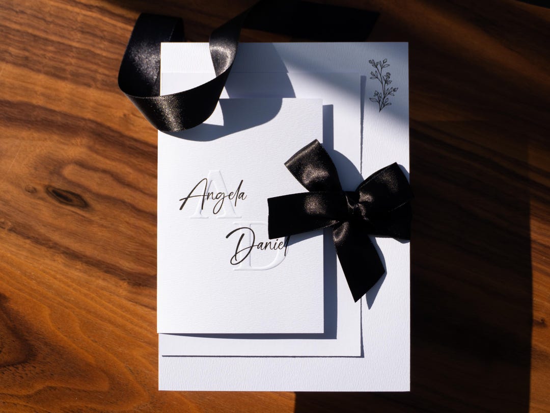 Ribbon-detailed Wedding Invitation With Textured Paper • Modern ...