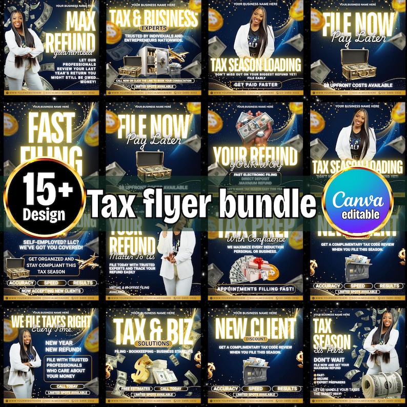 20 Tax Professional Flyers Bundle, Tax Prep Marketing, Tax Canva ...