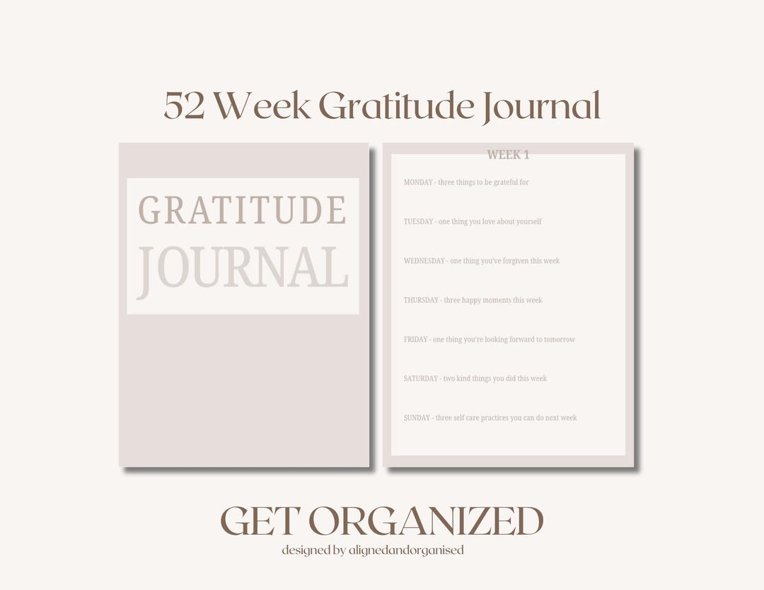 52-week Gratitude Journal — Minimalist & Mindful Weekly Reflection ...