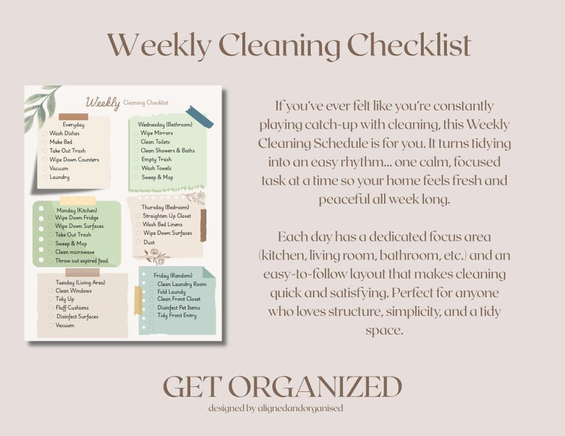 Minimalist Weekly Cleaning Schedule: Printable Checklist (PDF) - Etsy