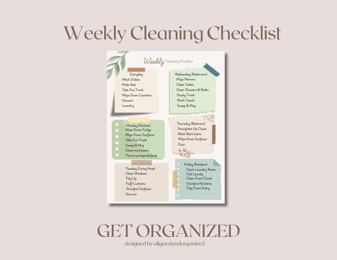 Minimalist Weekly Cleaning Schedule: Printable Checklist (PDF) - Etsy