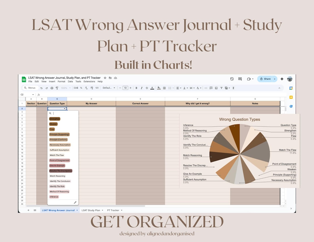 LSAT Study Plan, Wrong Answer Journal, and PT Tracker Google Sheet ...
