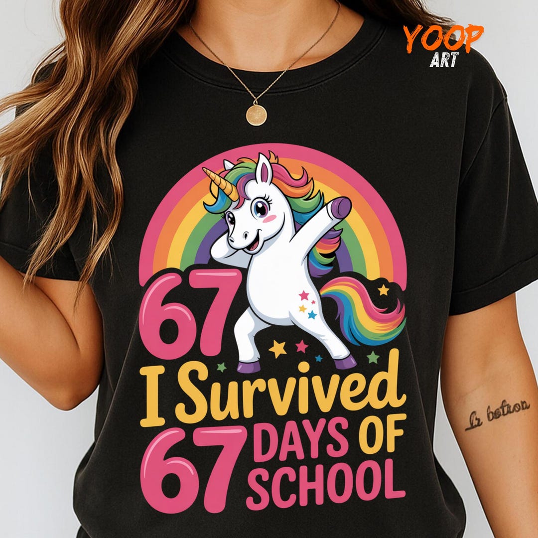 I Survived 67 Days of School PNG – Dab Unicorn Rainbow Design – Fun ...