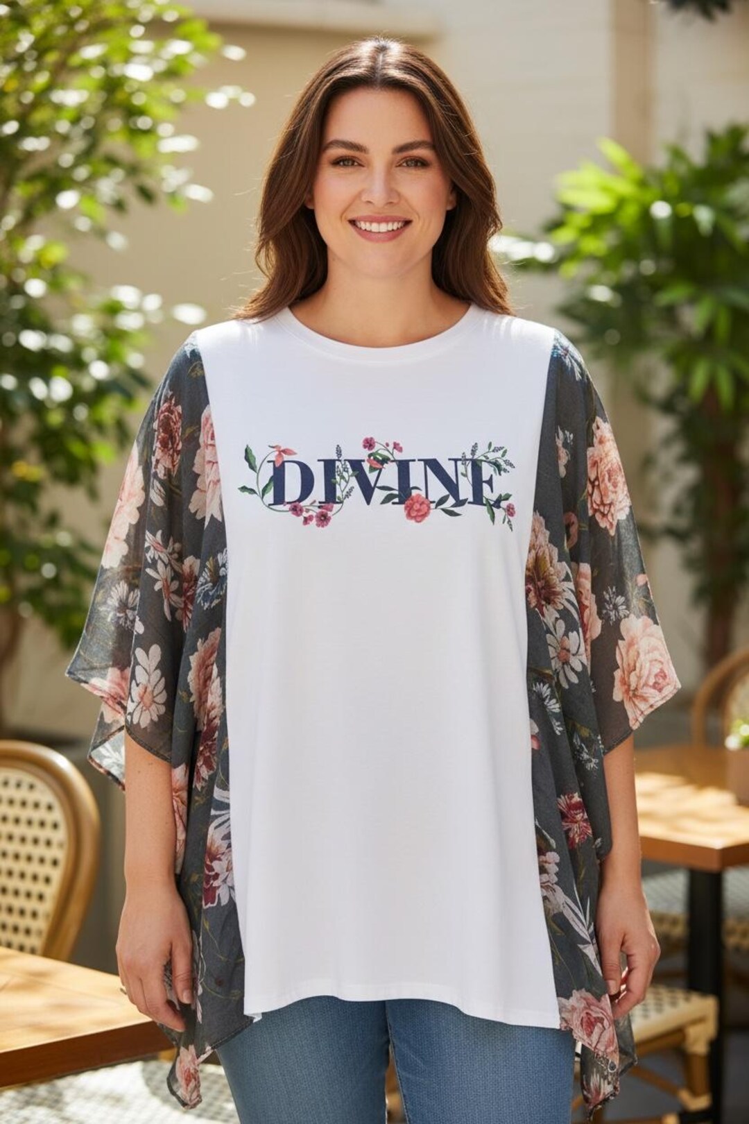 Handmade Upcycled “DIVINE” Floral Faith Tunic, Sheer Rose Butterfly ...