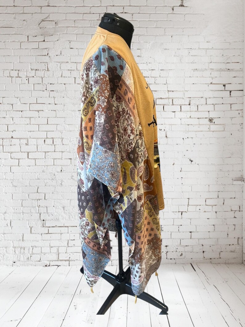 Upcycled Boho Tunic, Faith Graphic Tee, Patchwork Scarf Sleeves, Plus ...