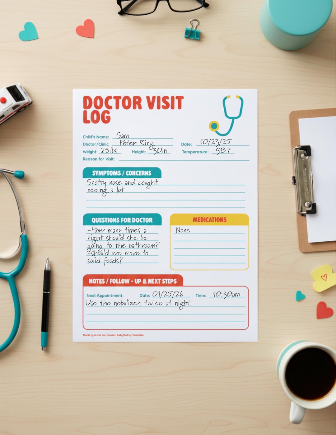 Baby Doctor Visit Log, Medical Symptom Tracker, Pediatrician ...