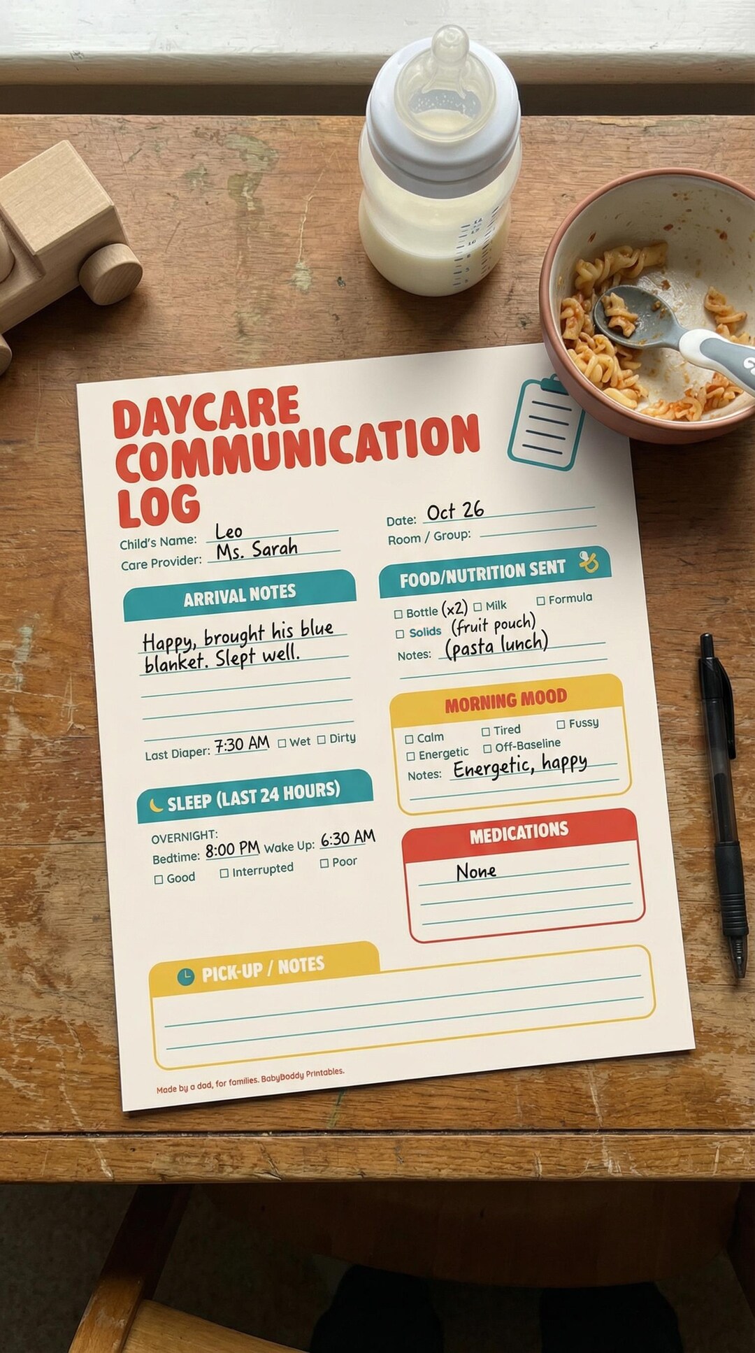 Daycare Communication Log Printable | Daily Child Handoff Sheet for ...