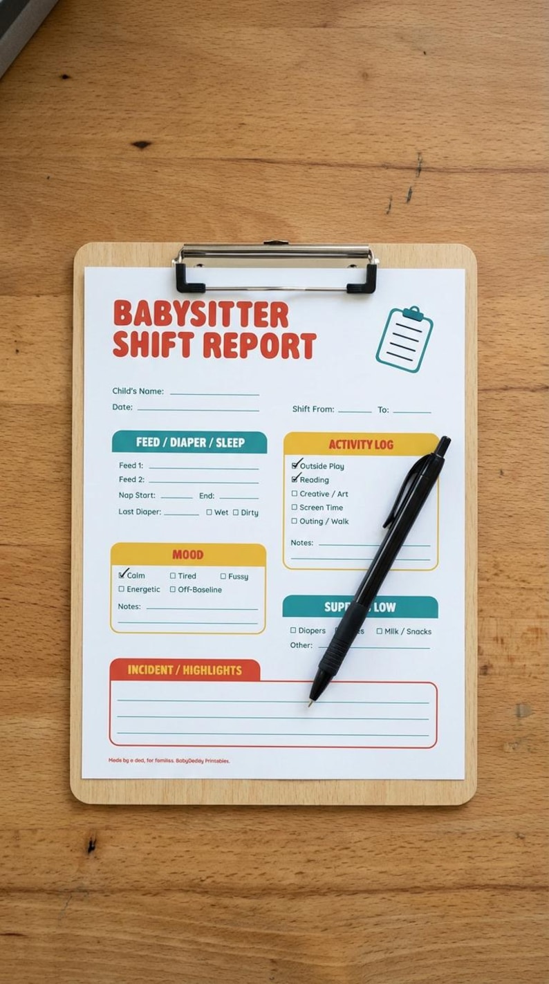 Babysitter Shift Report Printable | Childcare Daily Log | Baby Care ...