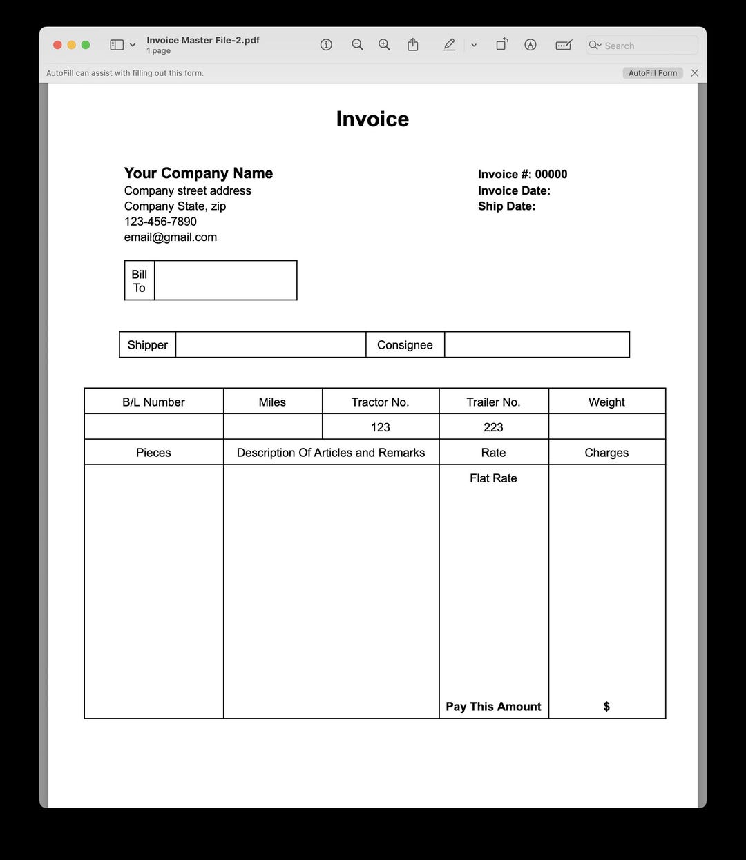 Trucking Company Invoice Template | Small Business Form | Owner ...
