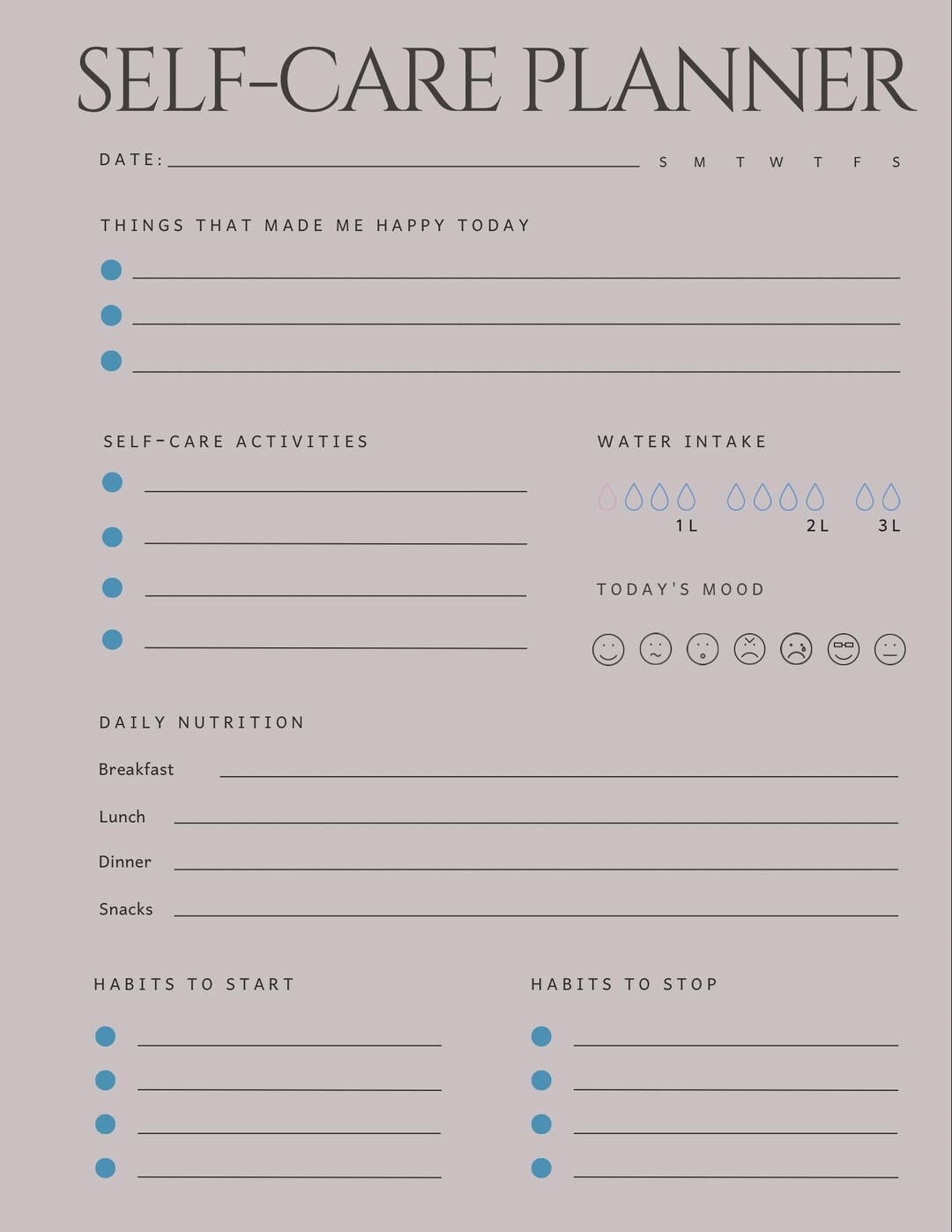 Self-care Daily Planner | Wellness Tracker (digital Download) - Etsy