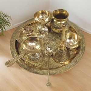 Brass Bhog Thali Set for Hindu Rituals, Puja Prasad for Thakur Ji - Etsy
