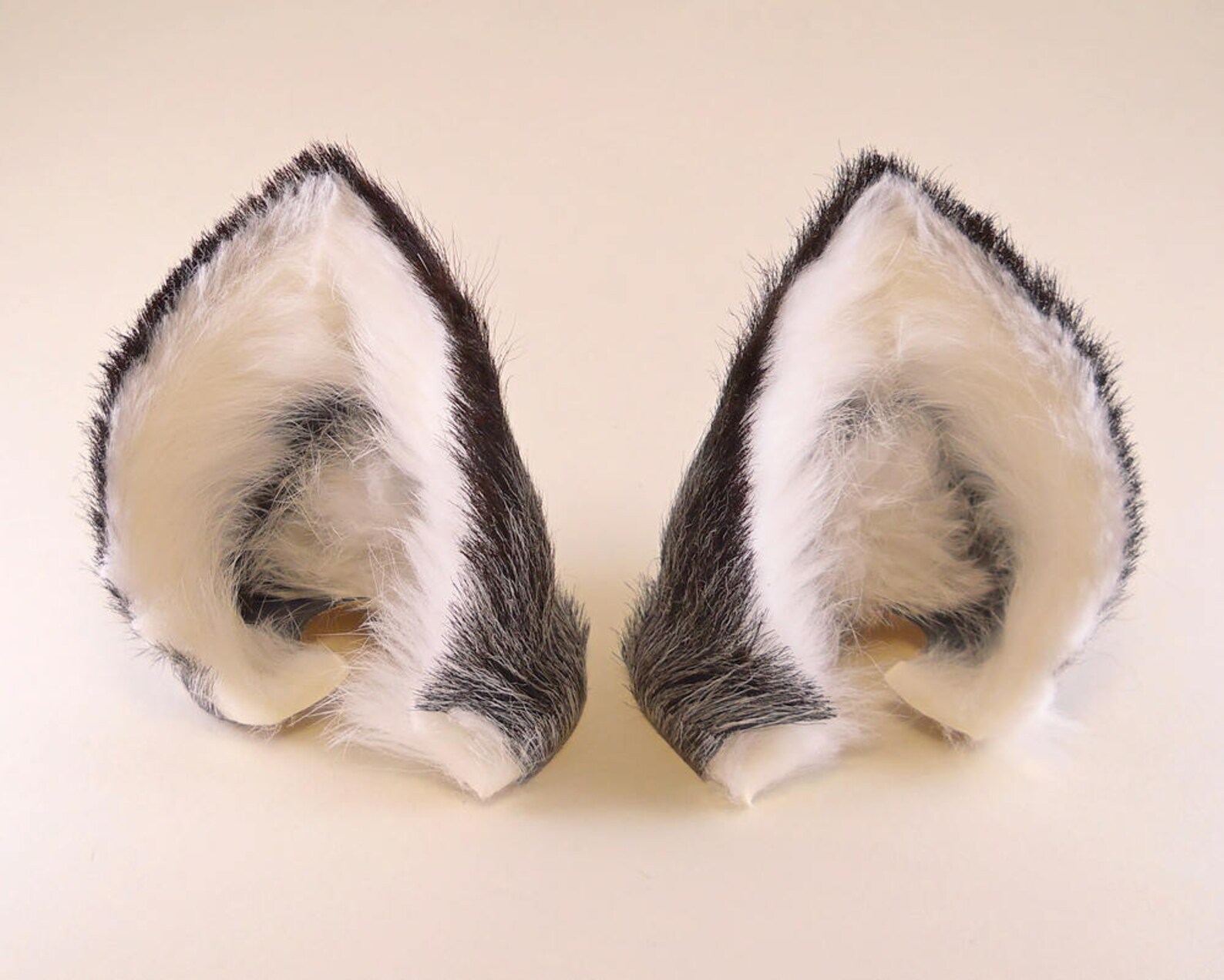 Silver Gray Fox Ears Fur Leather Realistic Cosplay Pet Play Furry Goth ...