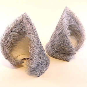 Silver Gray Wolf Dog Ears Fur Leather/ Realistic Cosplay Pet Play Furry ...